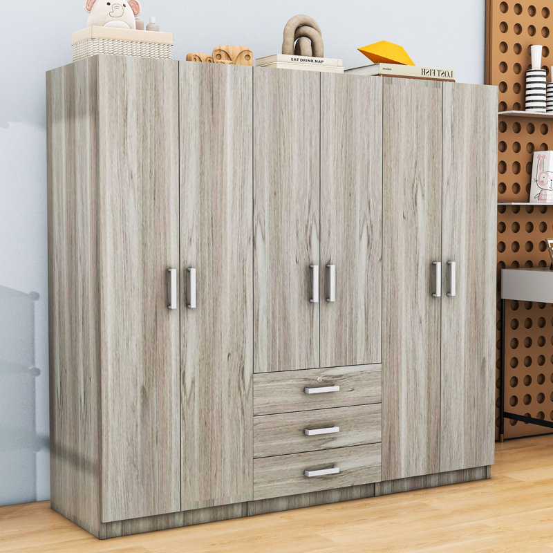 Almeter Elegant Wooden Freestanding Wardrobe with 6 Door and Locking Drawer for Bedroom Storage Latitude Run Finish Brown